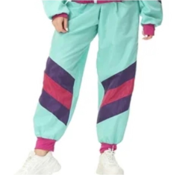 Pants & Jumpsuits | Vintage 8a Shiny Nylon Aqua And Pink Color Block ...